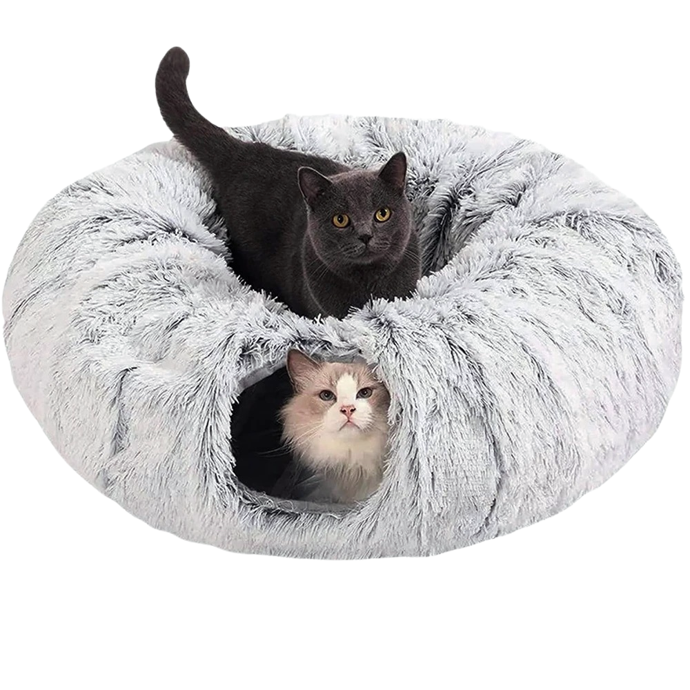 PurrTunnel Plush Tunnel Bed Spacious Cat Tunnel Bed With Soft Donut ...